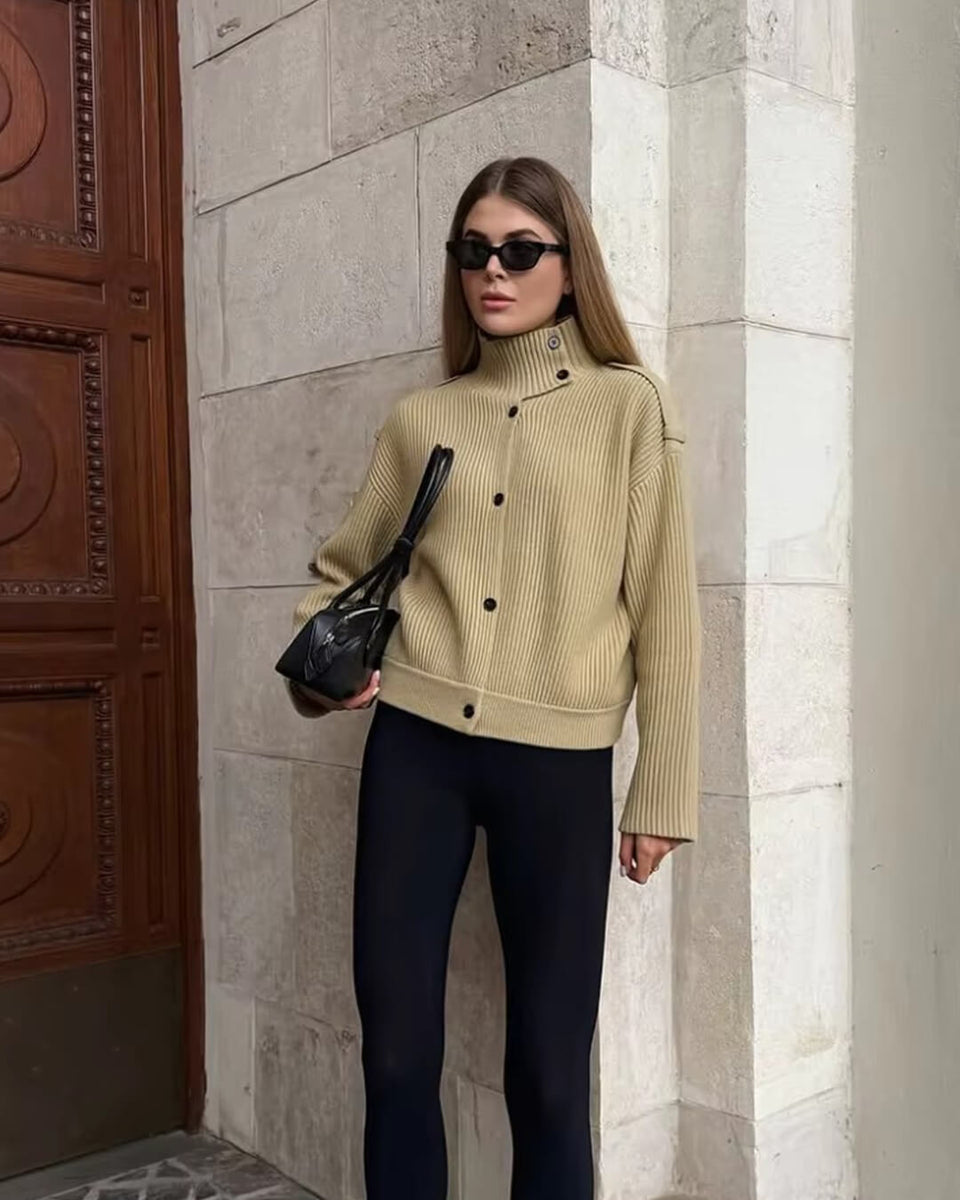 Sandra Stand Collar Knitted Cardigan – SOERA